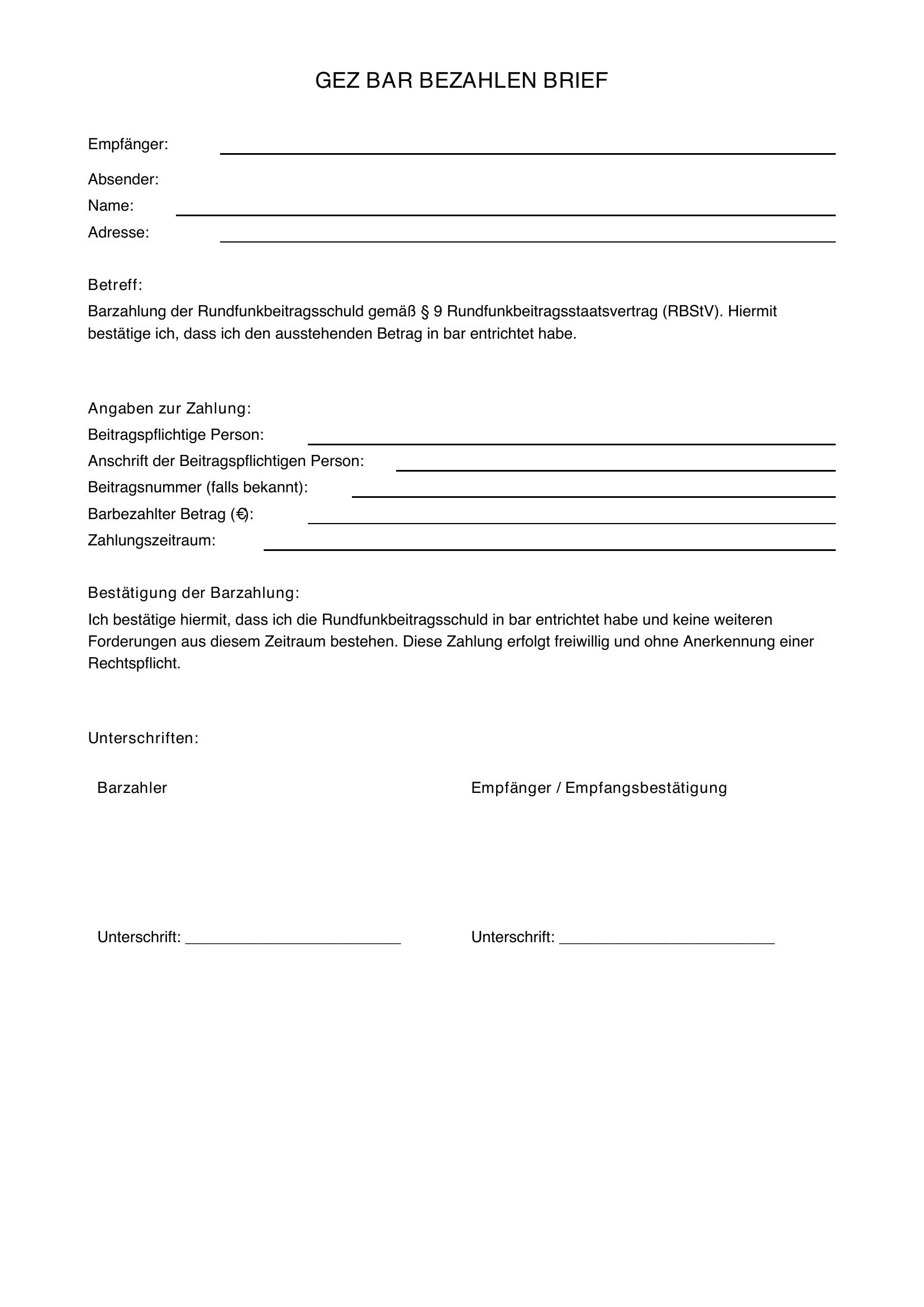 Gez Bar Bezahlen Musterbrief